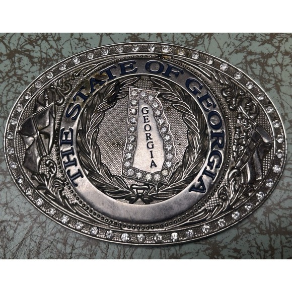 Accessories | Vtg State Of Georgia Large Belt Buckle Rhinestones | Poshmark
